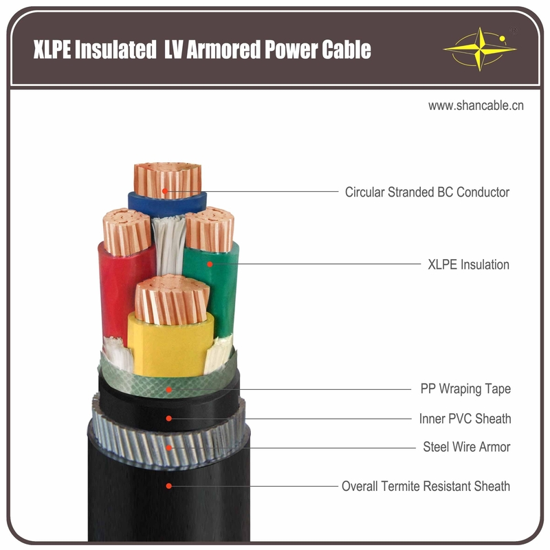 Copper Conductor LV Armoured Electrical Cable , 4 Cores Steel Wire ... Copper Conductor LV Armoured Electrical Cable , 4 Cores Steel Wire ...